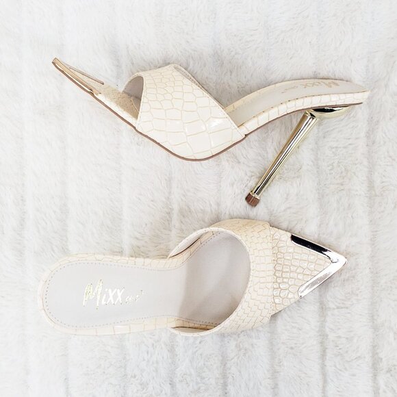 Mixx Shuz | Shoes | Venous Nude Slip On Pointy Toe High Heel Slides ...